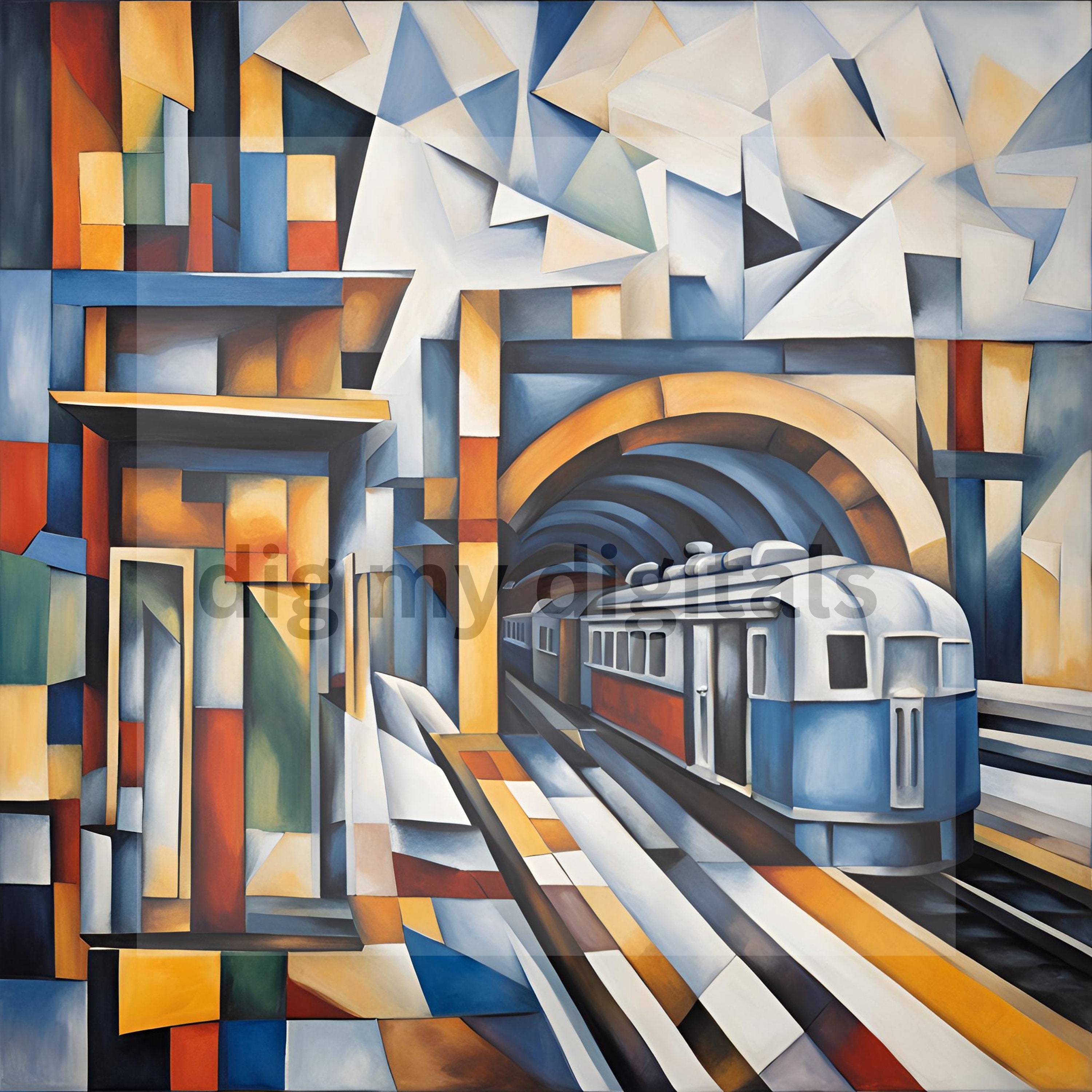 10 Cubist Train Station Clip Art, Printable Clipart, Jpg, Digital ...