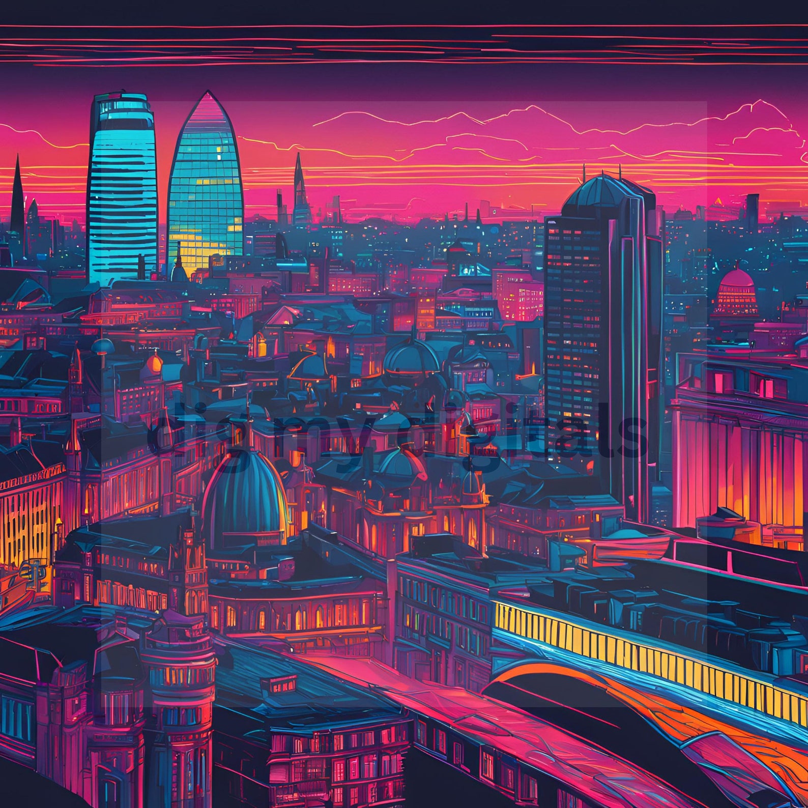 8 Neon London England Skyline Clip Art, Printable Clipart, Jpg, Digital ...