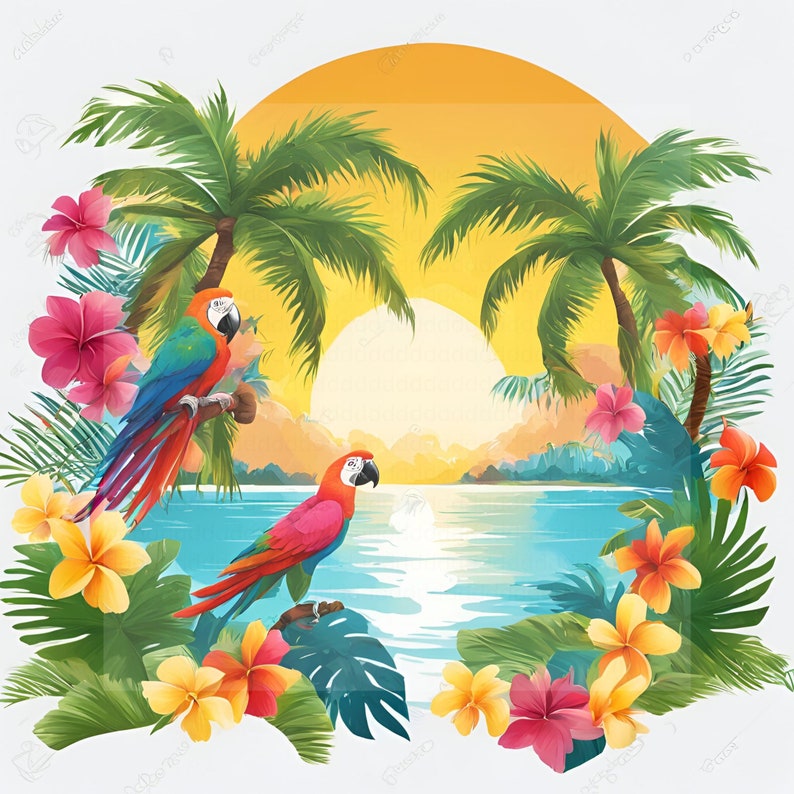 10 Paradise Island Clip Art, Printable Clipart, Jpg, Digital Download ...