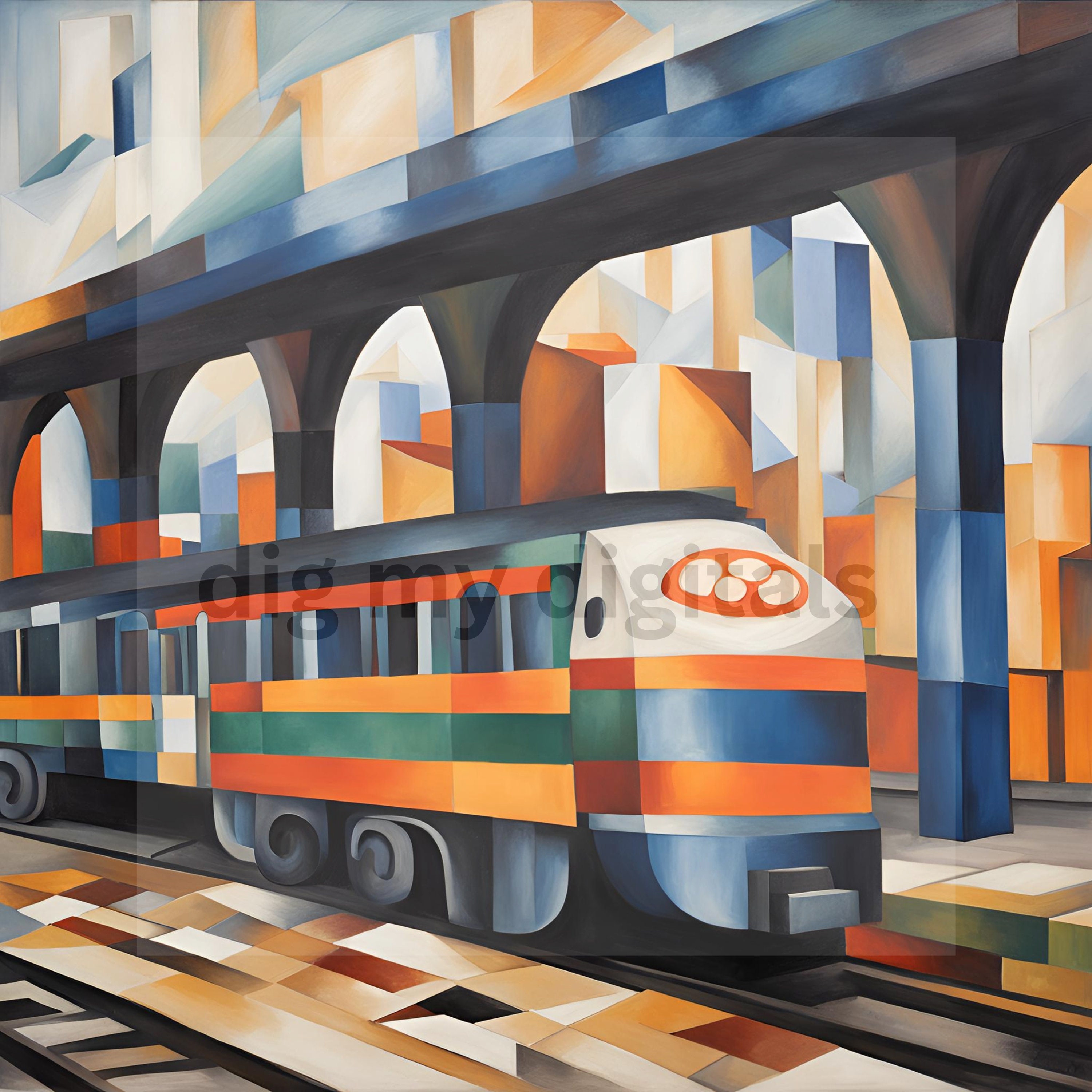 10 Cubist Train Station Clip Art, Printable Clipart, Jpg, Digital ...