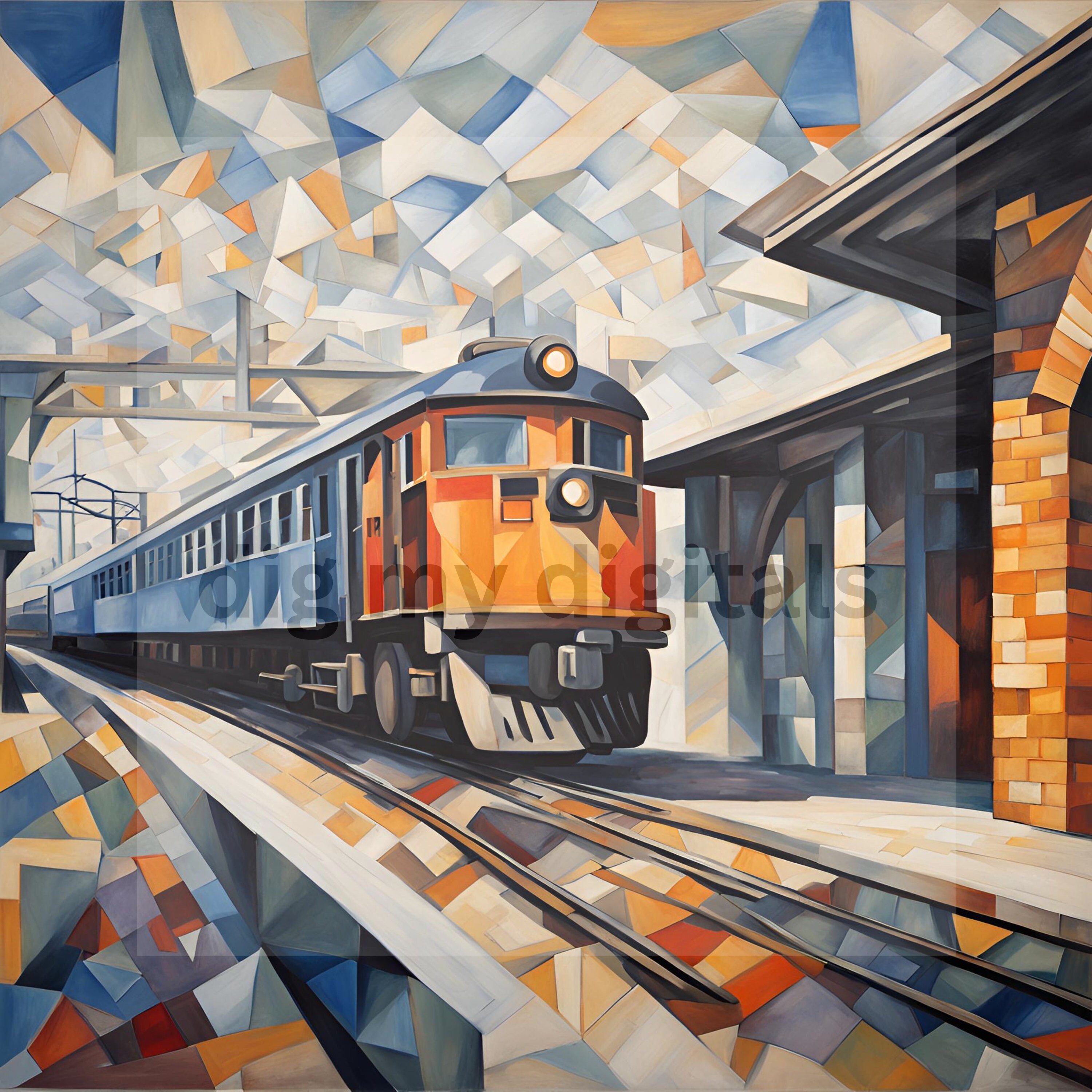 10 Cubist Train Station Clip Art, Printable Clipart, Jpg, Digital ...