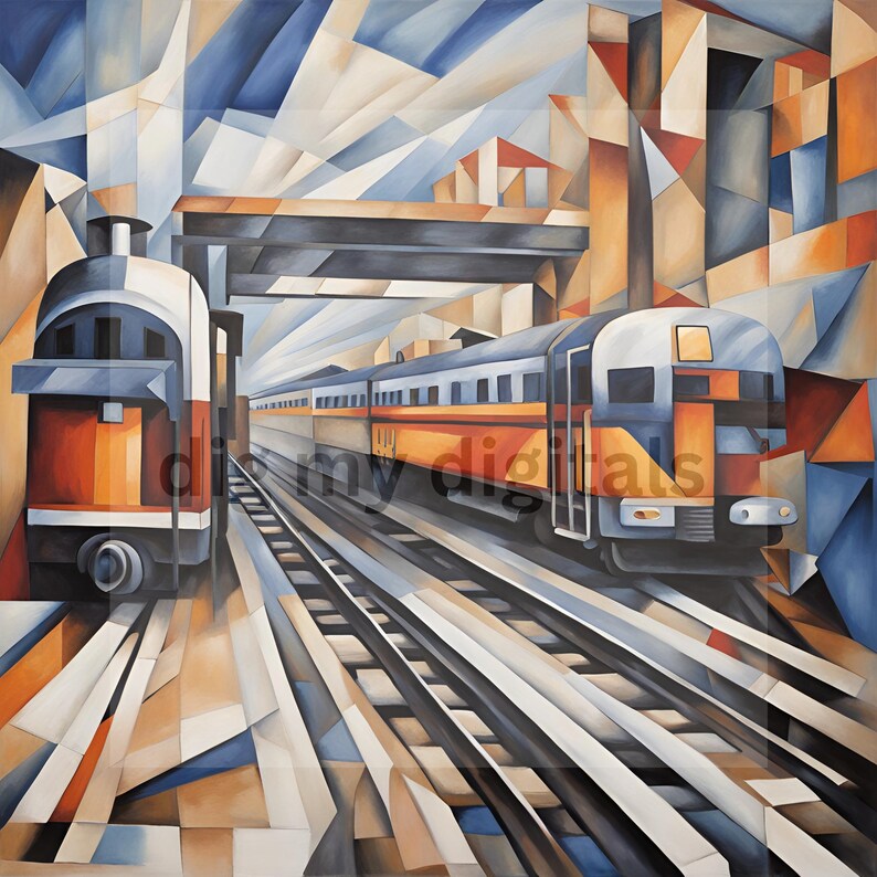 10 Cubist Train Station Clip Art, Printable Clipart, Jpg, Digital ...