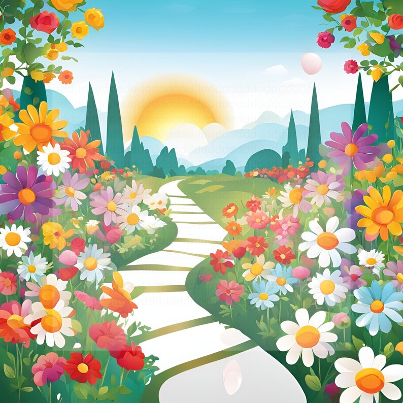 10 Flower Garden Clip Art, Printable Clipart, Jpg, Digital Download ...