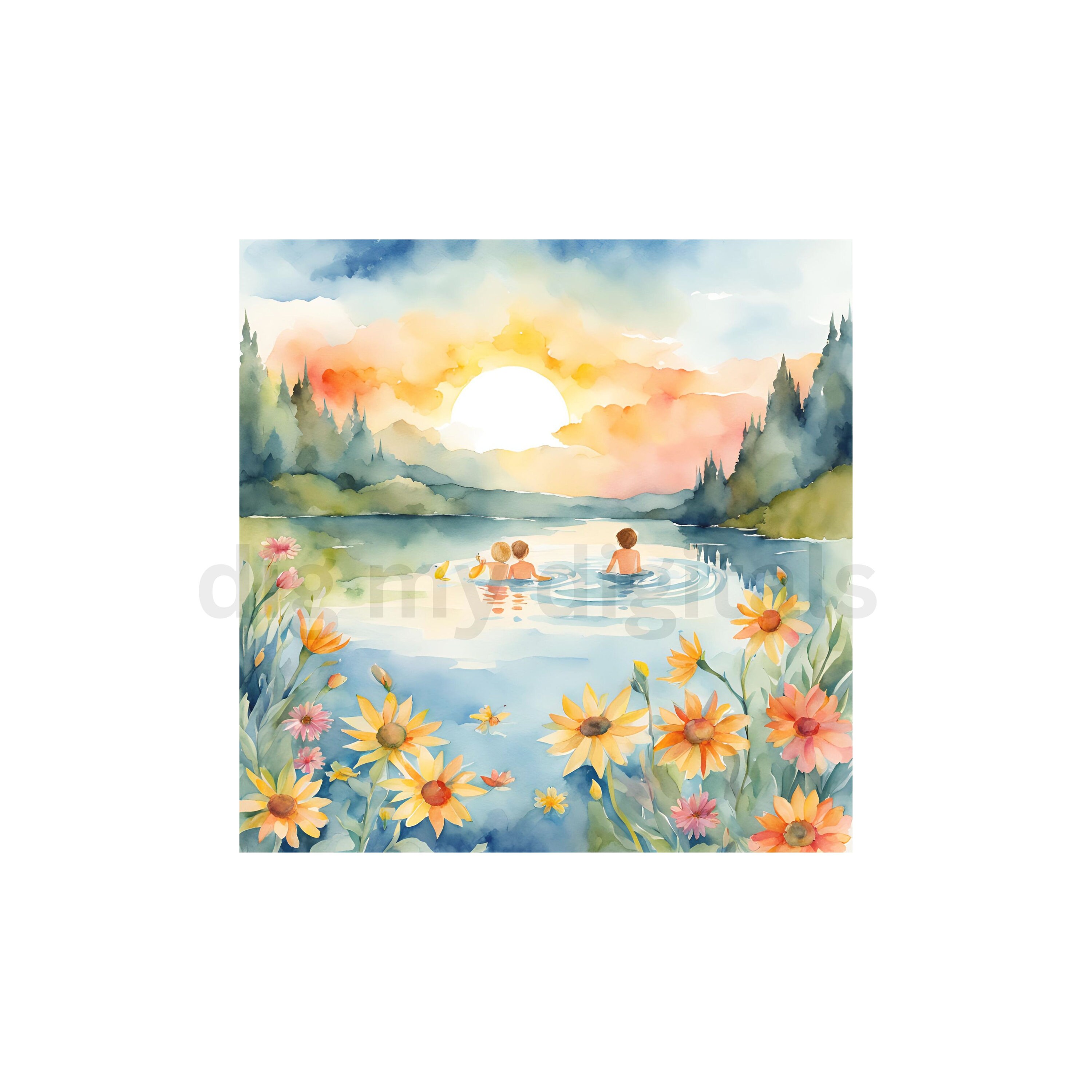 8 Children Swimming in Lake Clip Art, Printable Clipart, Jpg, Digital ...