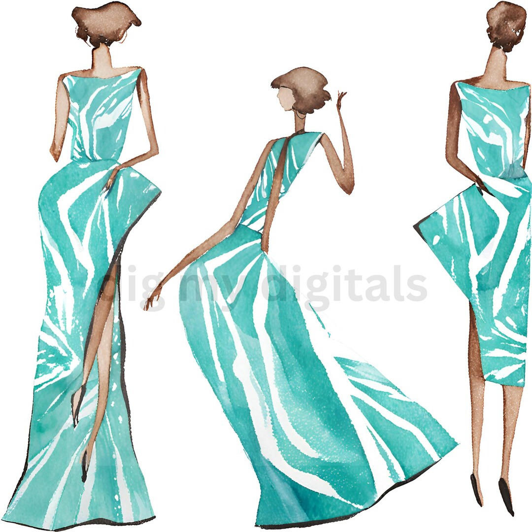 10 Fashion Model in Turquoise Clip Art, Printable Clipart, Jpg, Digital ...