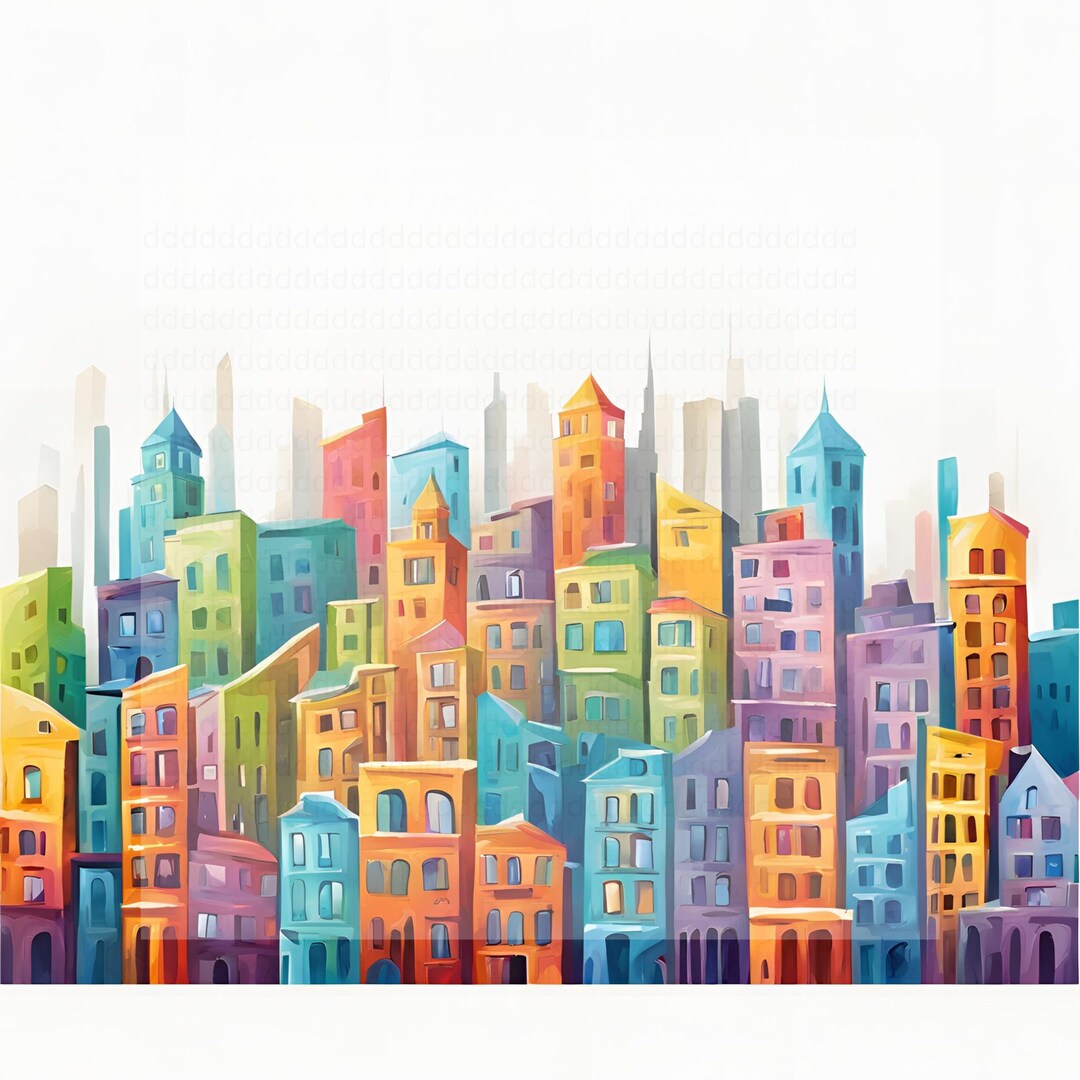 10 Abstract City Buildings Clip Art, Printable Clipart, Jpg, Digital ...