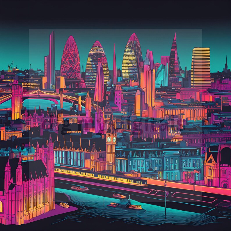 8 Neon London England Skyline Clip Art, Printable Clipart, Jpg, Digital ...