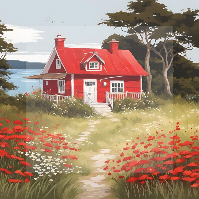 10 Red Cottage Clip Art, Printable Clipart, Jpg, Digital Download ...