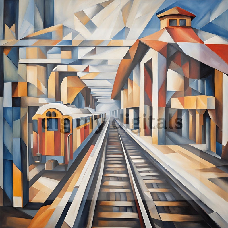 10 Cubist Train Station Clip Art, Printable Clipart, Jpg, Digital ...