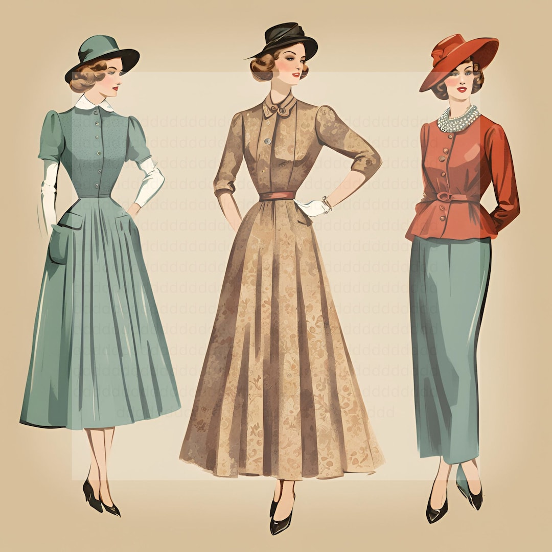 10 Vintage Fashion Clip Art, Printable Clipart, Jpg, Digital Download ...