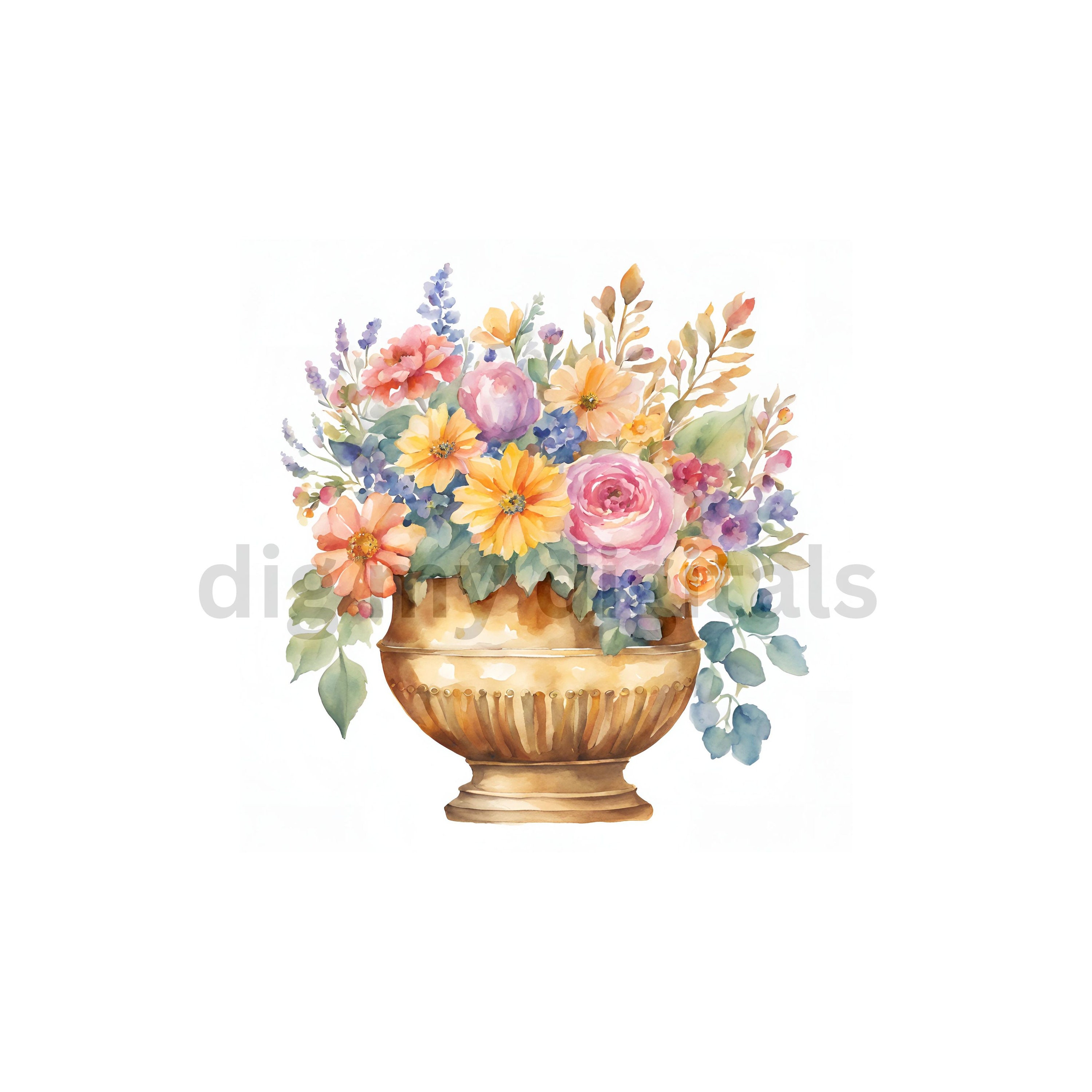 8 Golden Flower Pot Clip Art, Printable Clipart, Jpg, Digital Download ...