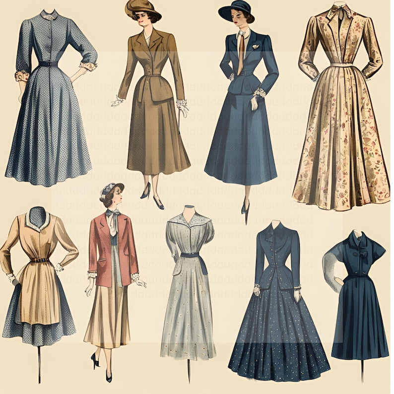 10 Vintage Fashion Clip Art, Printable Clipart, Jpg, Digital Download ...