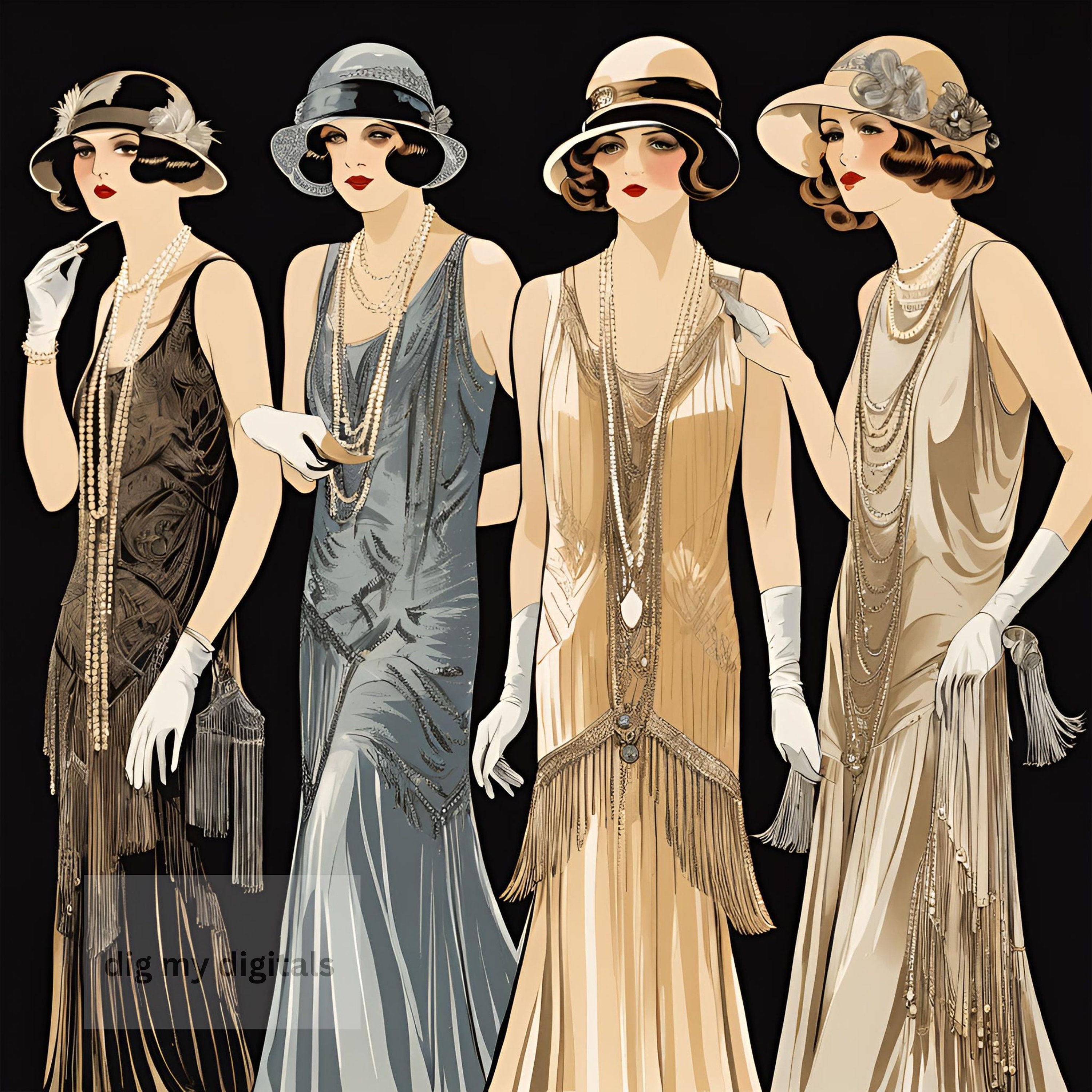 8 1920s Flapper Fashion, Clip Art, Printable Clipart, Jpg, Digital ...