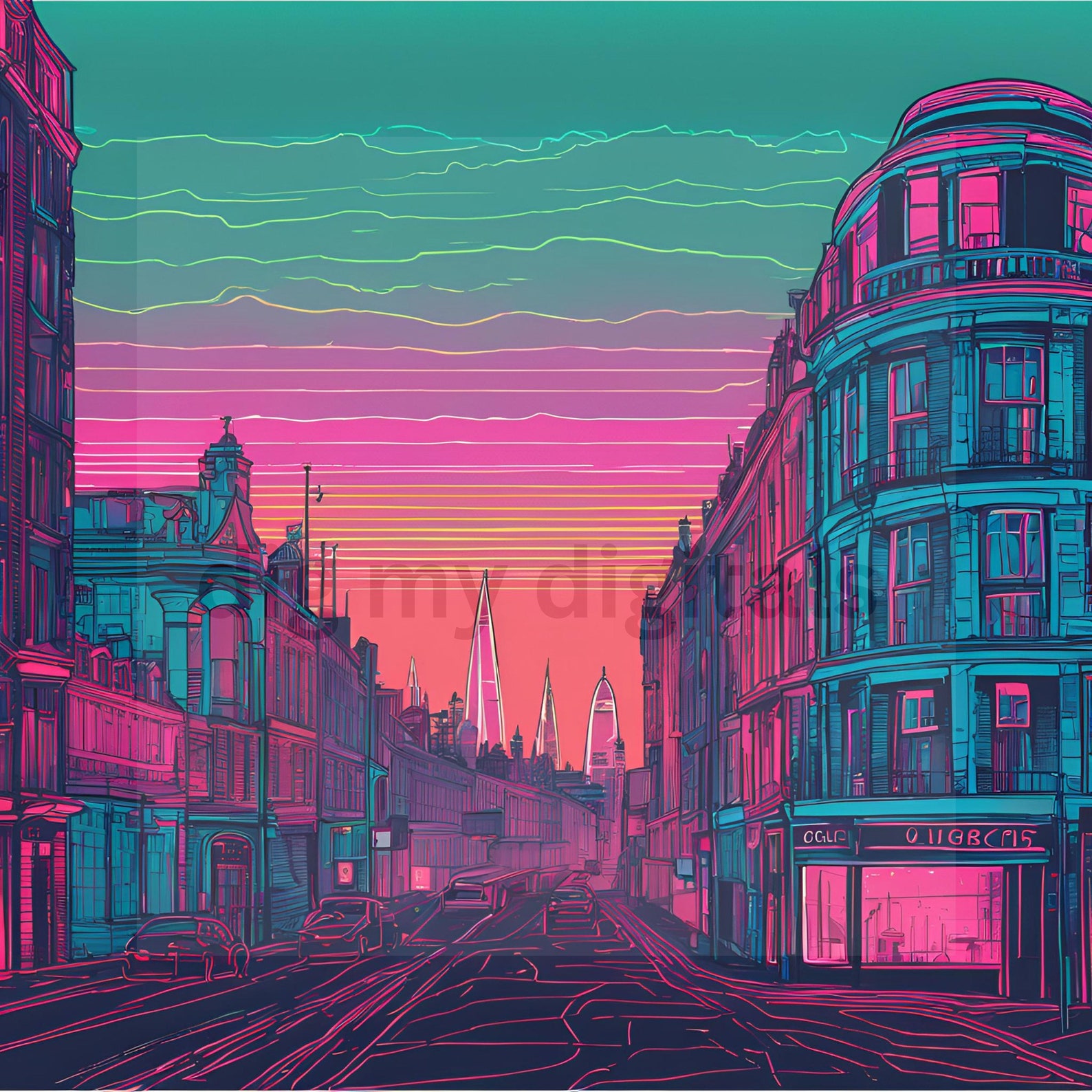 8 Neon London England Skyline Clip Art, Printable Clipart, Jpg, Digital ...