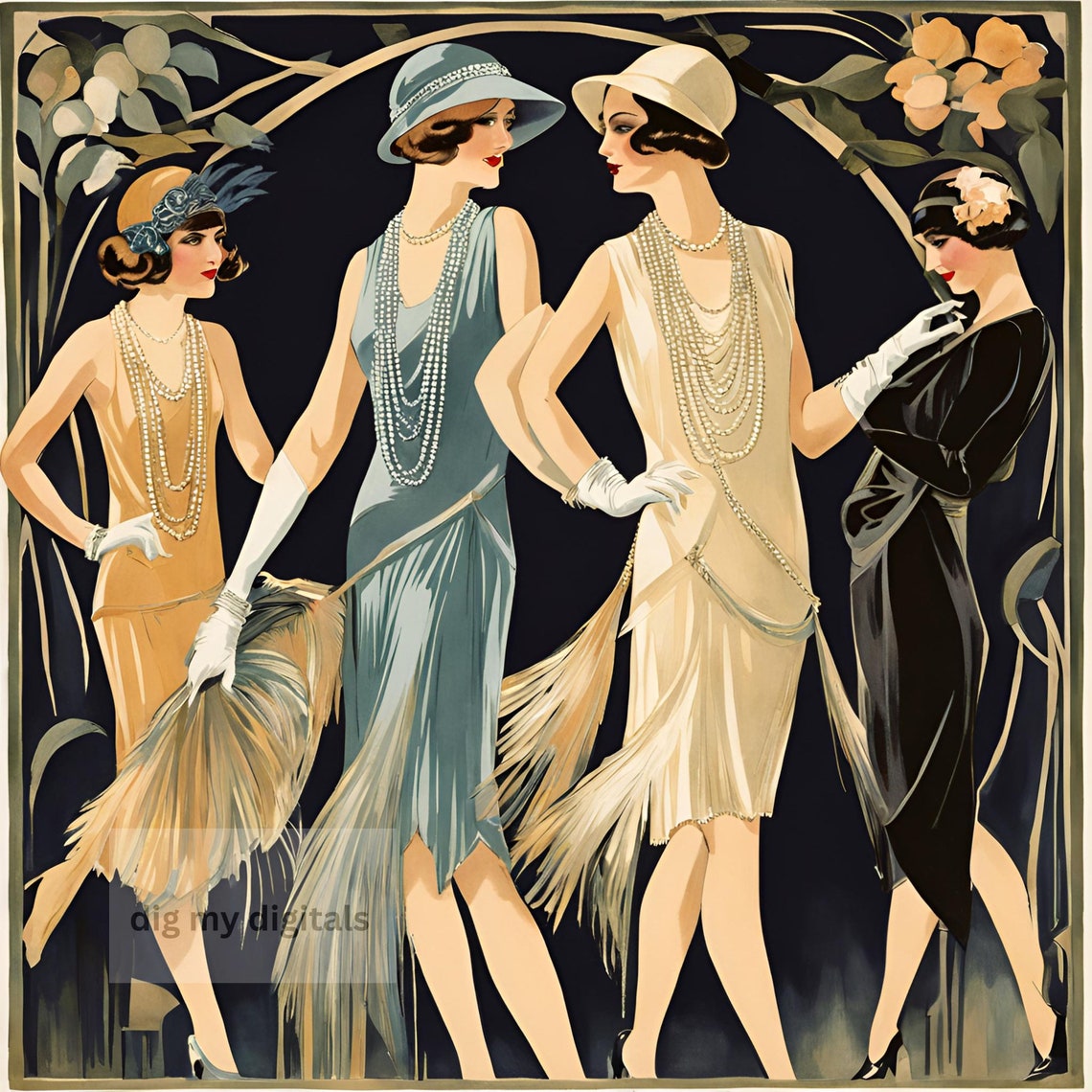 8 1920s Flapper Fashion, Clip Art, Printable Clipart, Jpg, Digital ...