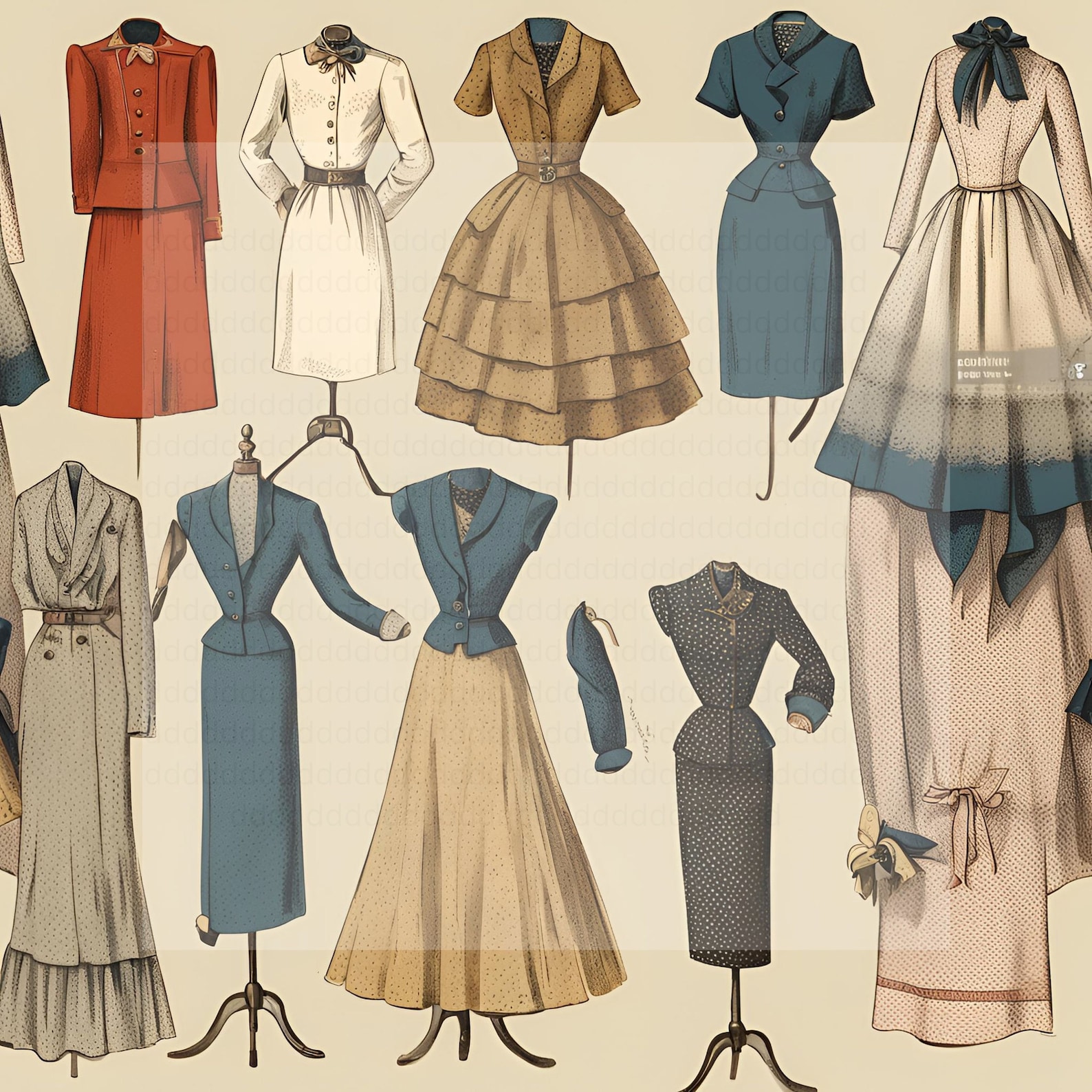 10 Vintage Fashion Clip Art, Printable Clipart, Jpg, Digital Download ...