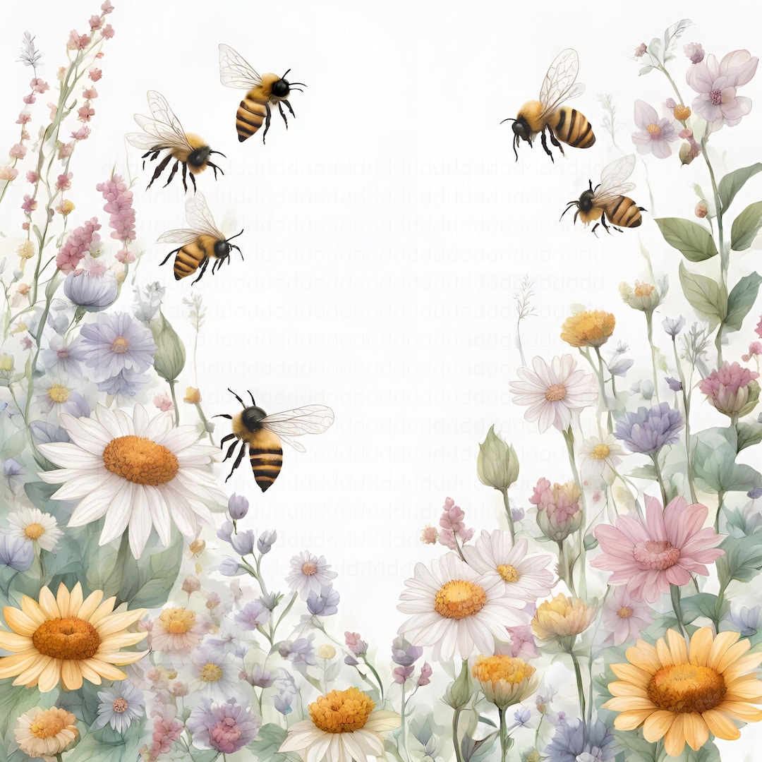 10 Flowers and Bees Clip Art, Printable Clipart, Jpg, Digital Download ...