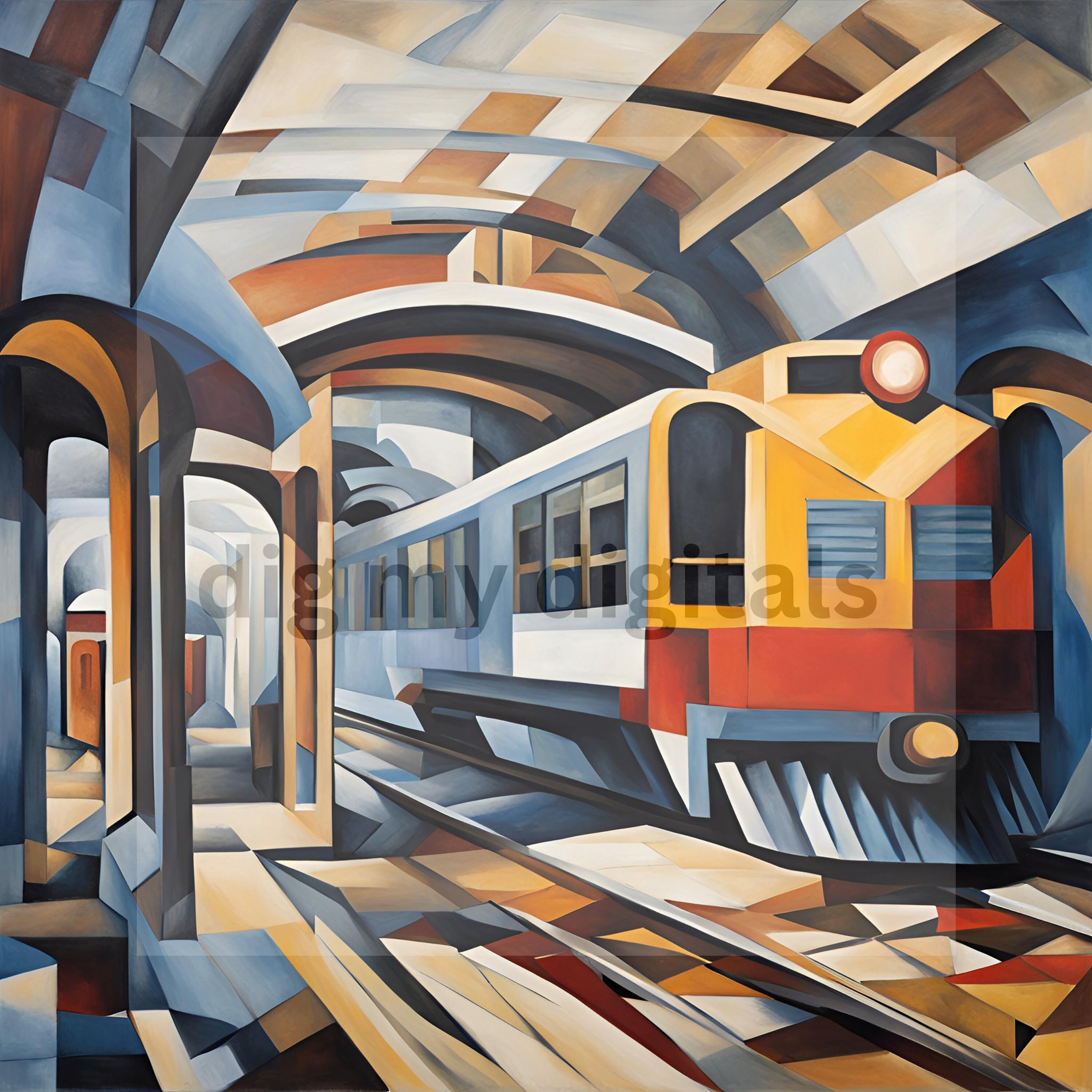 10 Cubist Train Station Clip Art, Printable Clipart, Jpg, Digital ...