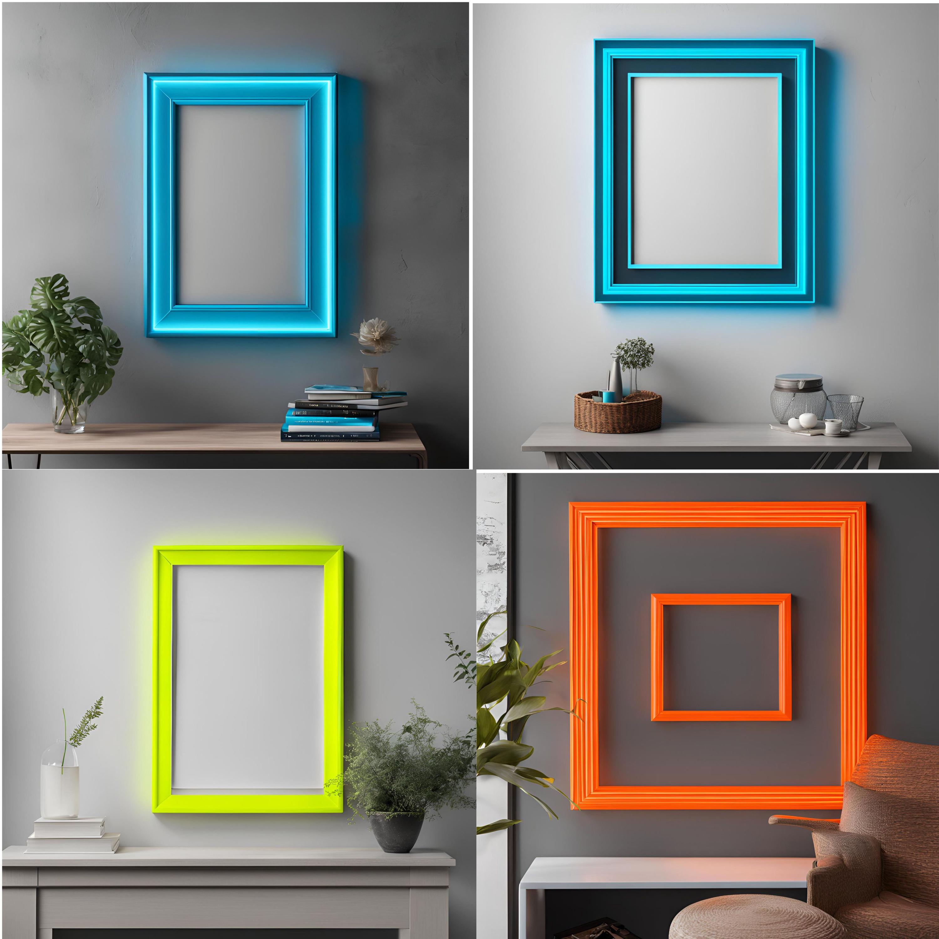 16 Neon Picture Frame Mockup Bundle, Jpeg, Digital Download, Interior ...