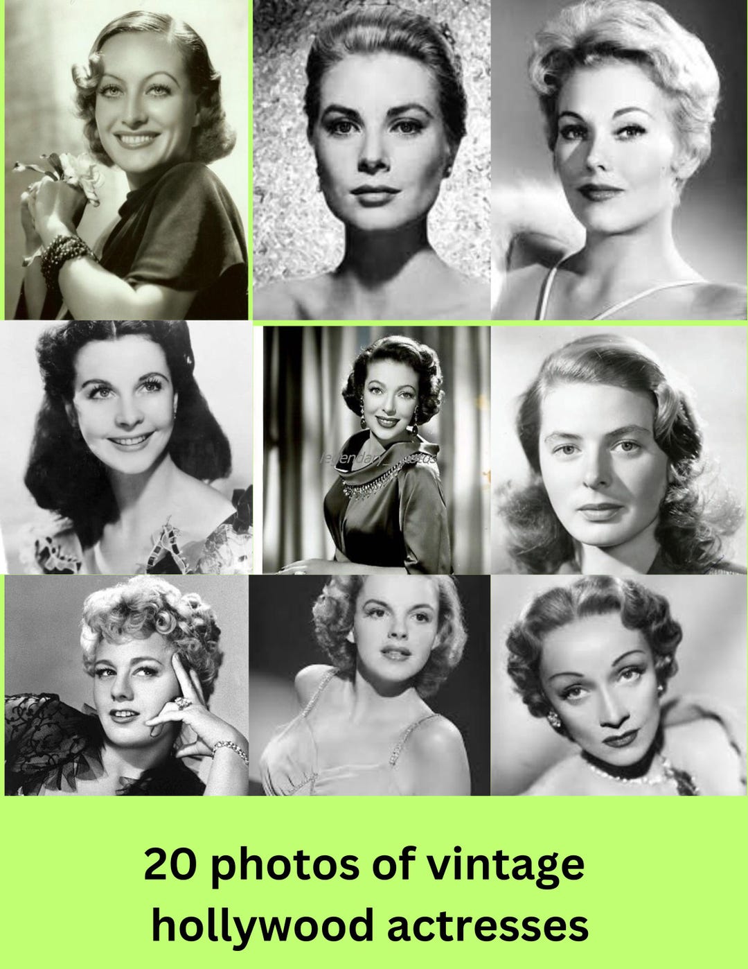 20 Vintage Photos of Hollywood Actresses, Bundle, Jpeg, Digital ...