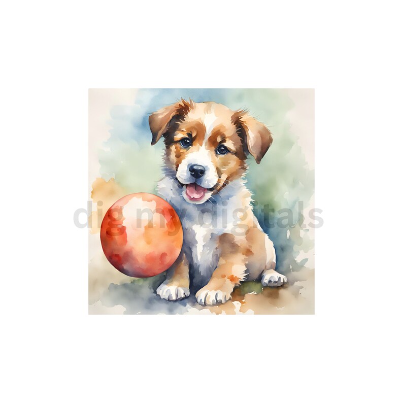 8 Puppy With Ball Clip Art, Printable Clipart, Jpg, Digital Download ...