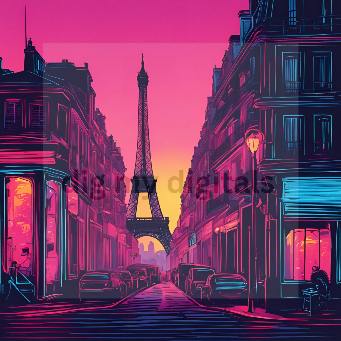 8 Neon Paris France Skyline Clip Art, Printable Clipart, Jpg, Digital ...