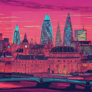 8 Neon London England Skyline Clip Art, Printable Clipart, Jpg, Digital ...