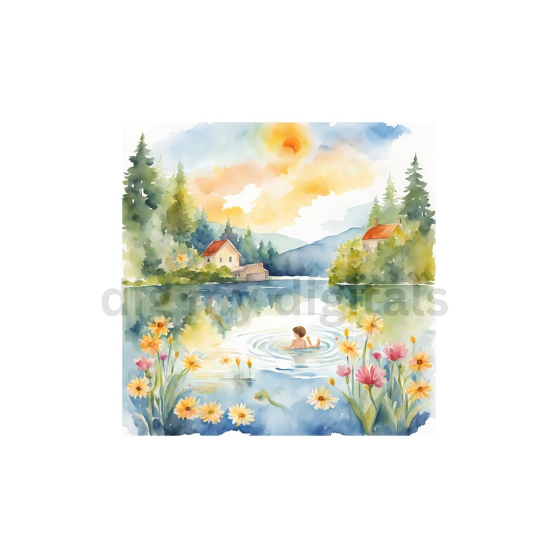 8 Children Swimming in Lake Clip Art, Printable Clipart, Jpg, Digital ...