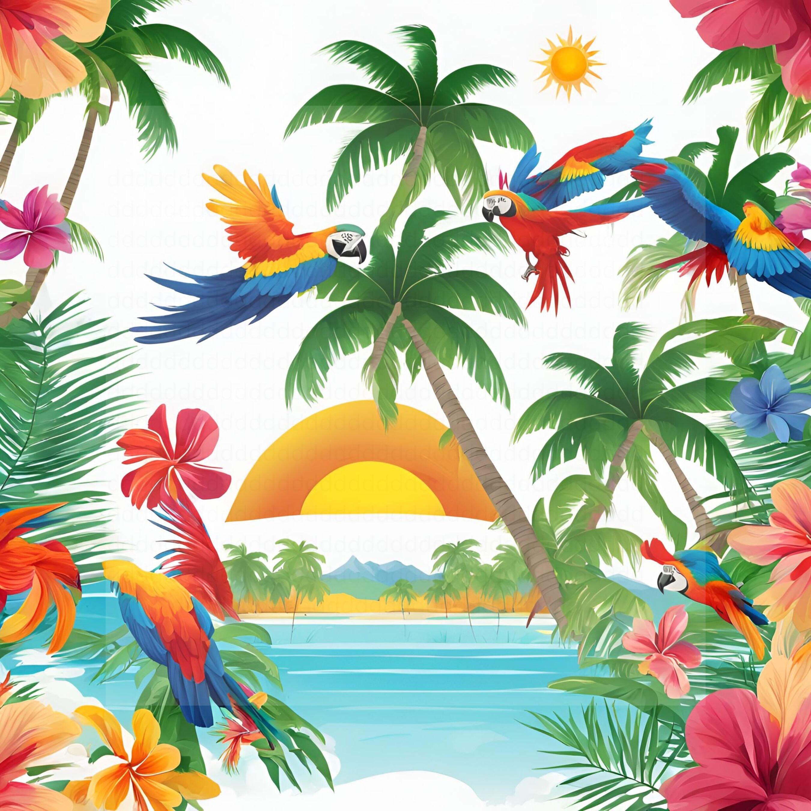 10 Paradise Island Clip Art, Printable Clipart, Jpg, Digital Download ...