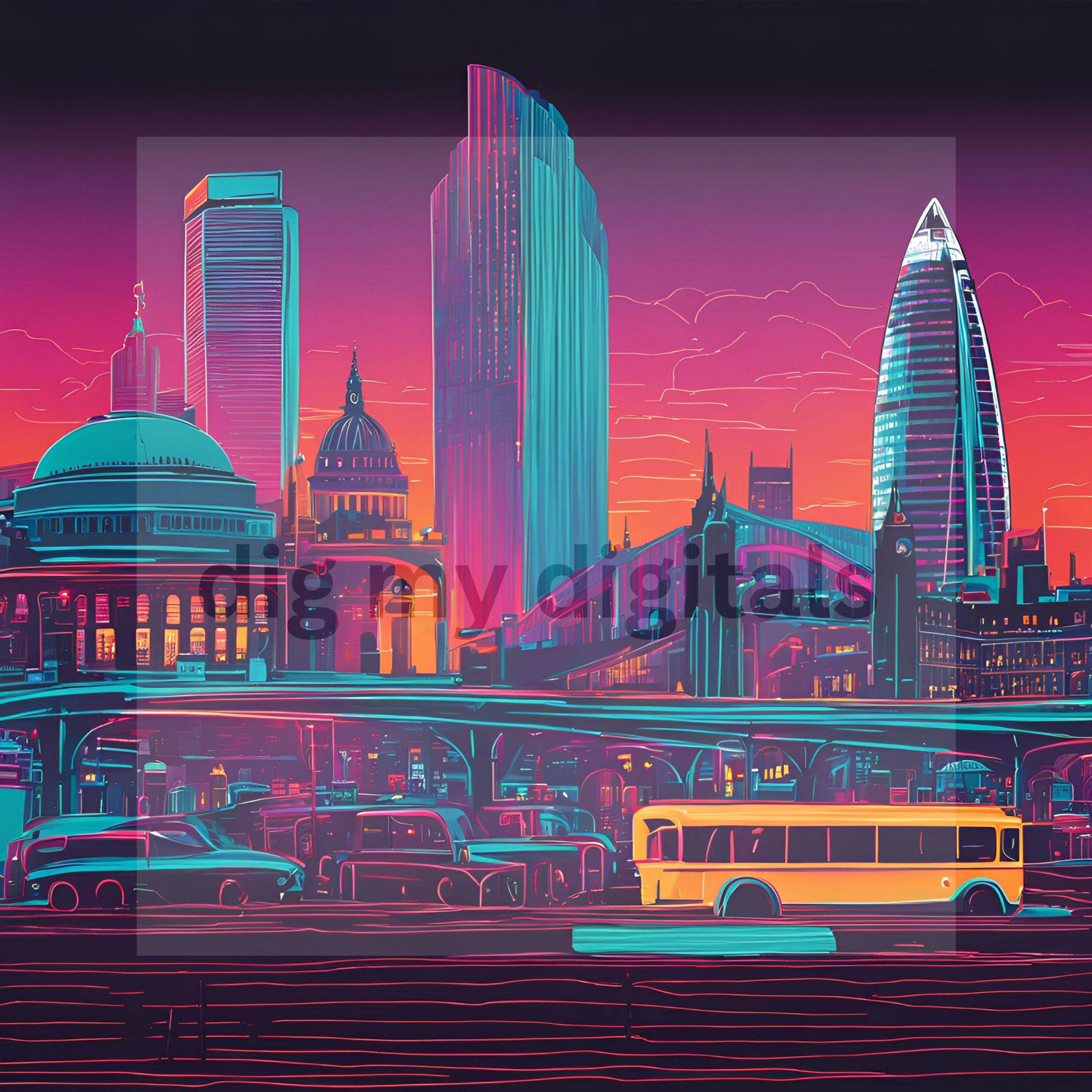 8 Neon London England Skyline Clip Art, Printable Clipart, Jpg, Digital ...