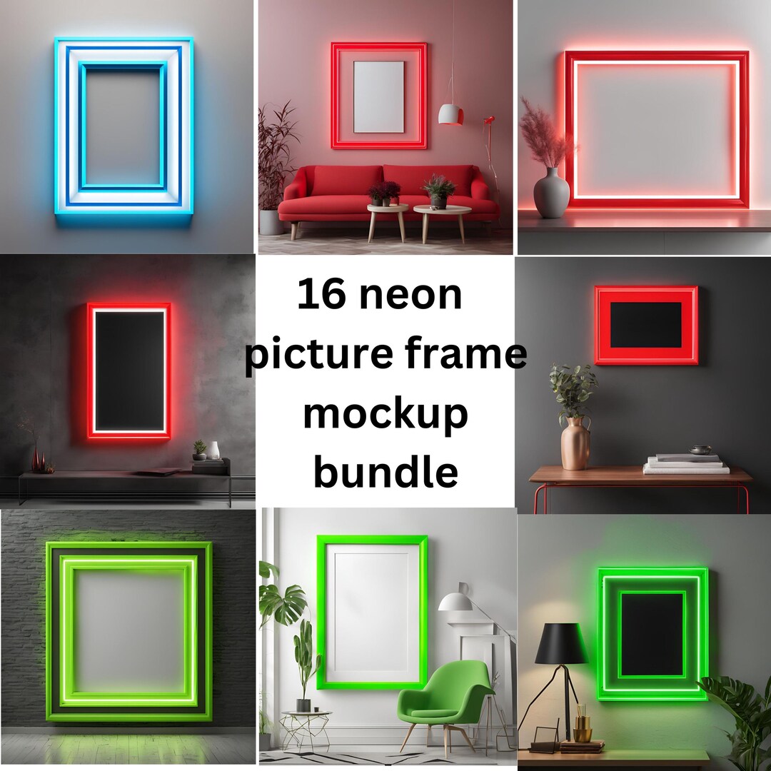 16 Neon Picture Frame Mockup Bundle, Jpeg, Digital Download, Interior ...