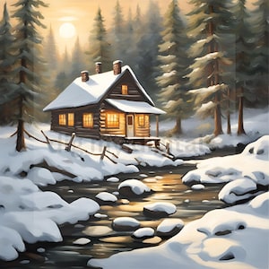 10 Snow Covered Cabin Clip Art, Printable Clipart, Jpg, Digital ...