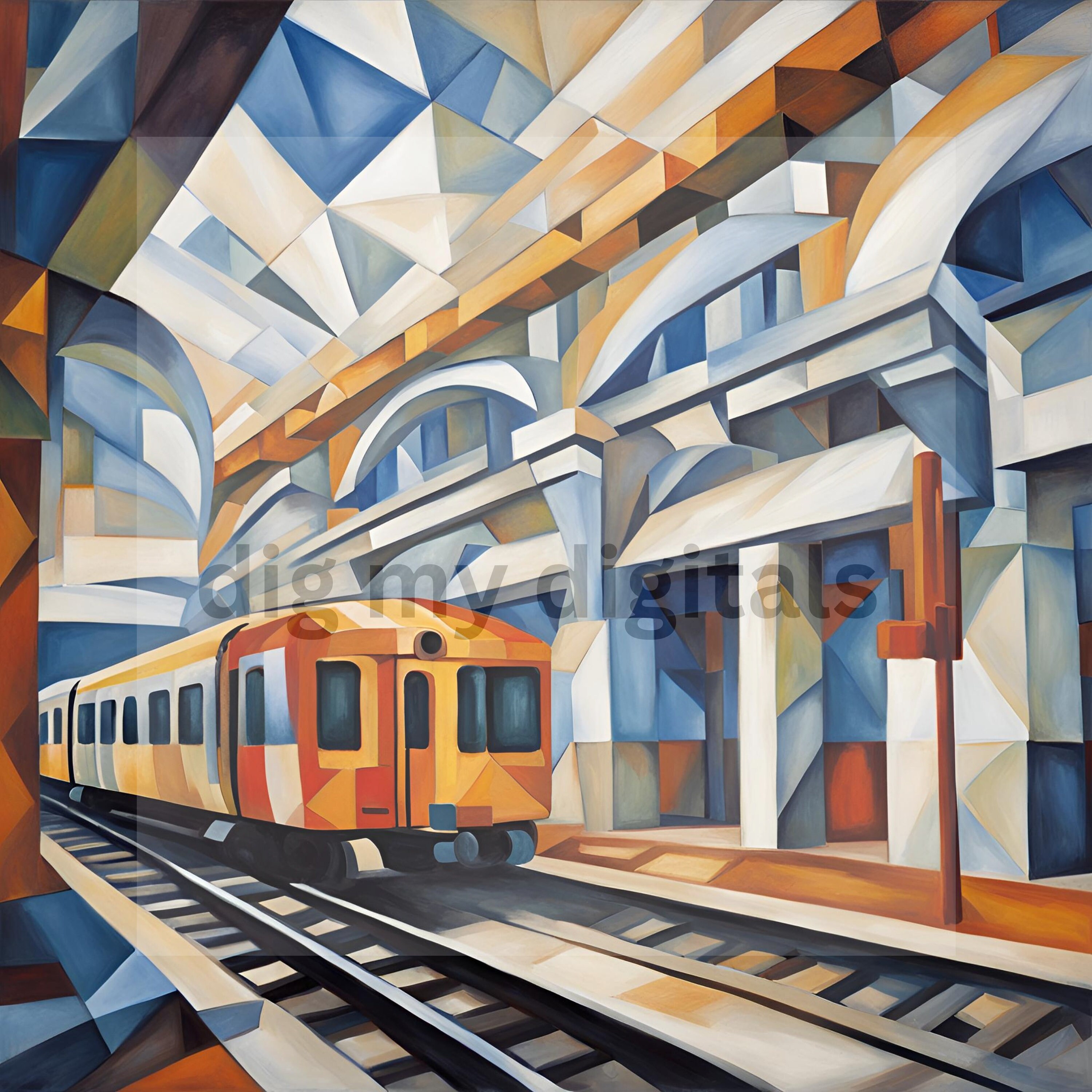 10 Cubist Train Station Clip Art, Printable Clipart, Jpg, Digital ...