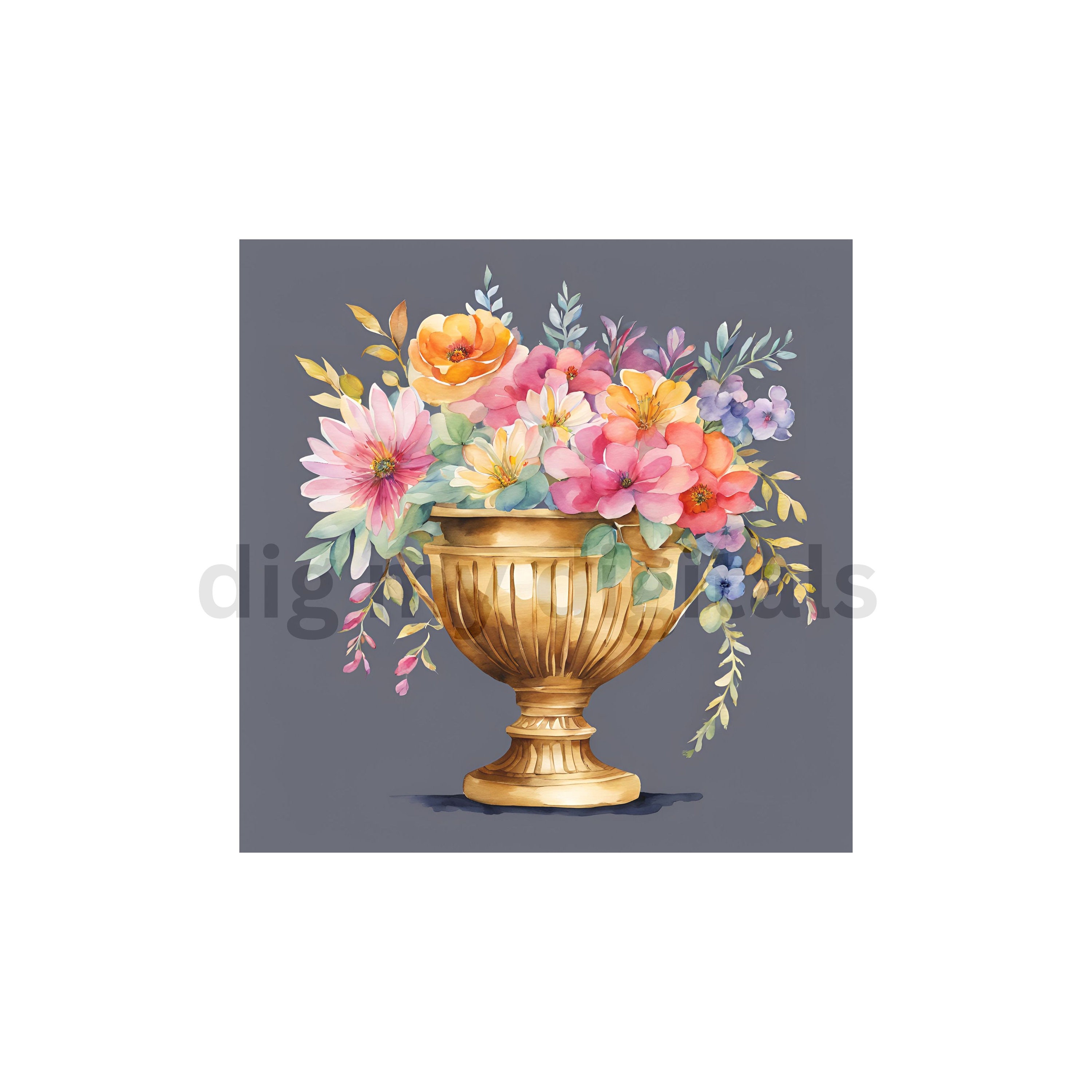 8 Golden Flower Pot Clip Art, Printable Clipart, Jpg, Digital Download ...