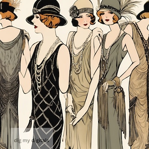 8 1920s Flapper Fashion, Clip Art, Printable Clipart, Jpg, Digital ...