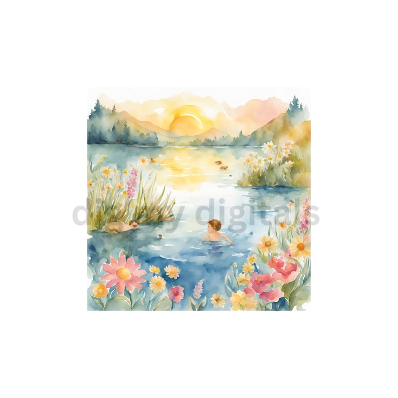 8 Children Swimming in Lake Clip Art, Printable Clipart, Jpg, Digital ...