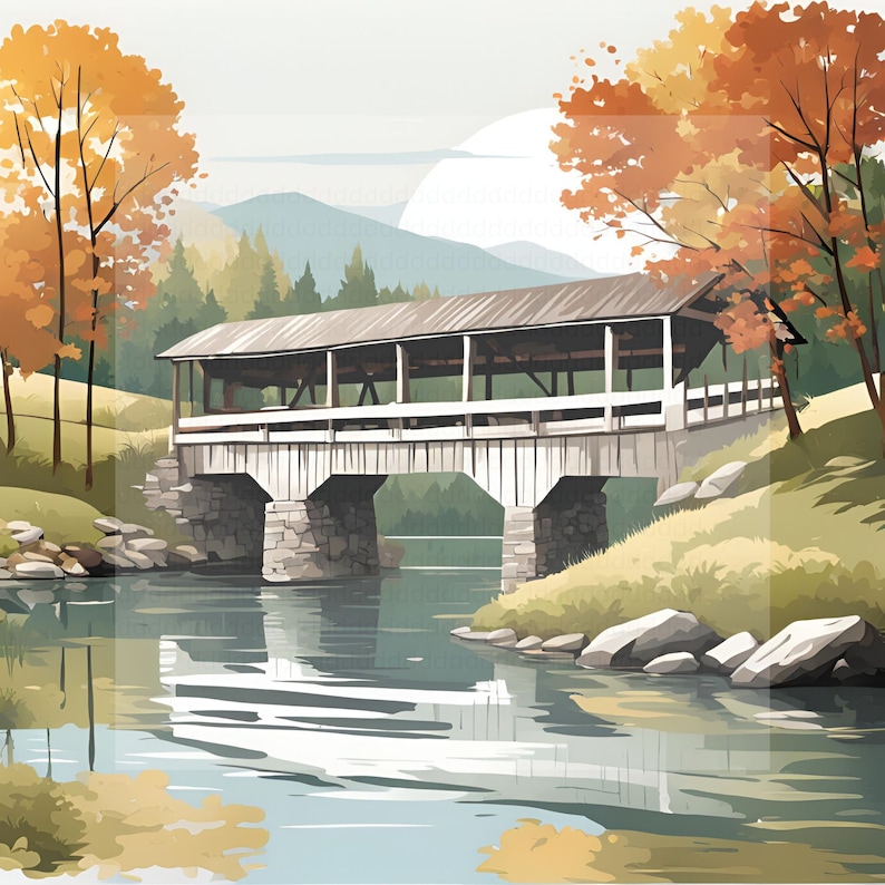 10 Covered Bridge Clip Art, Printable Clipart, Jpg, Digital Download ...