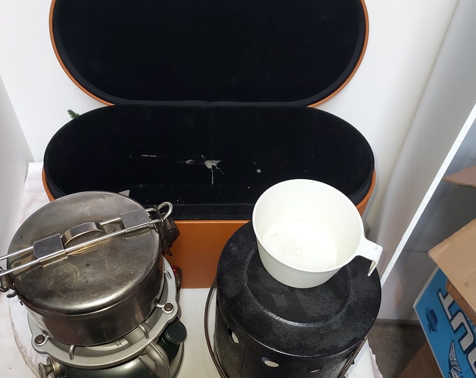 Coleman 502 Stove, Heat Drum, Cook Pot, Cup and Leather Case. Winter ...