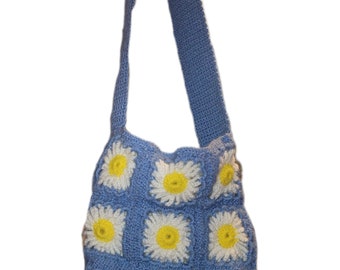 Crochet Granny Square Daisy Flowers Bag - Etsy