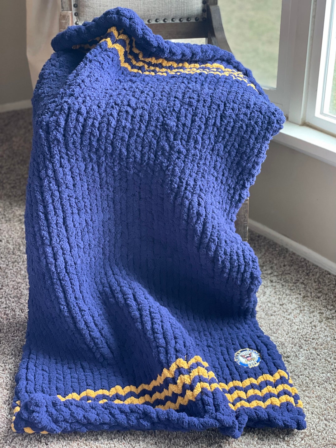 Navy Military Chunky Knit Blanket - Etsy