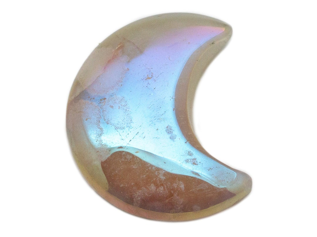 Flower Agate Aura Moon (30mm)|crystal Moon Carving|flower Agate Crystal ...