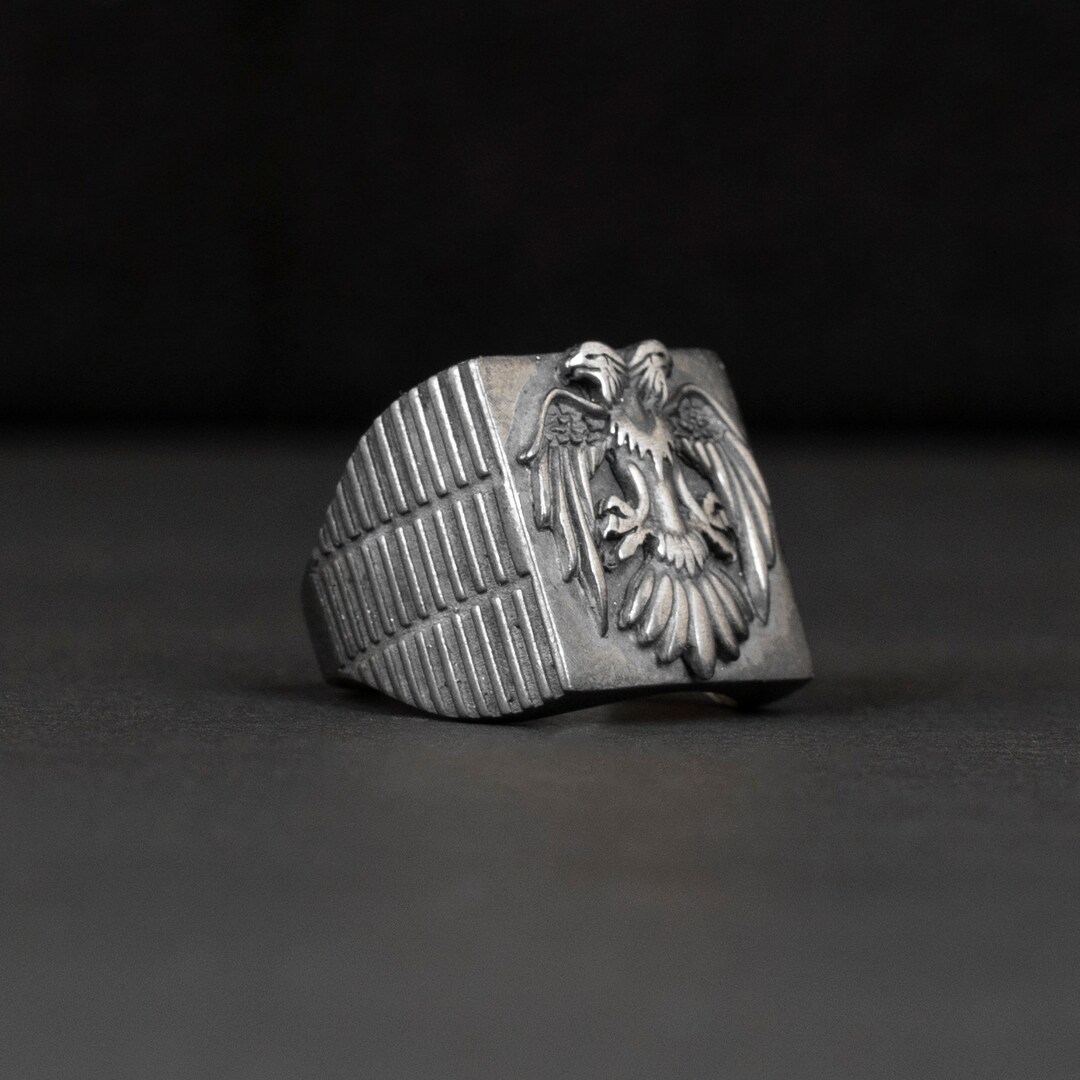 925 Silver Two Headed Eagle Men Ring,two Headed Eagle Signet Men Ring ...