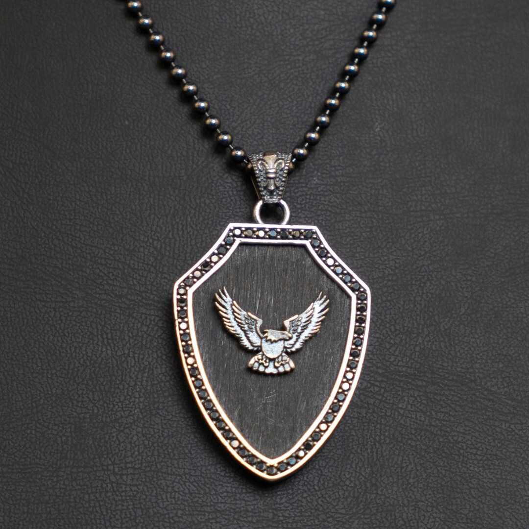 Silber geflügelte Adler Herren Halskette, massives Silber oxidiert ...