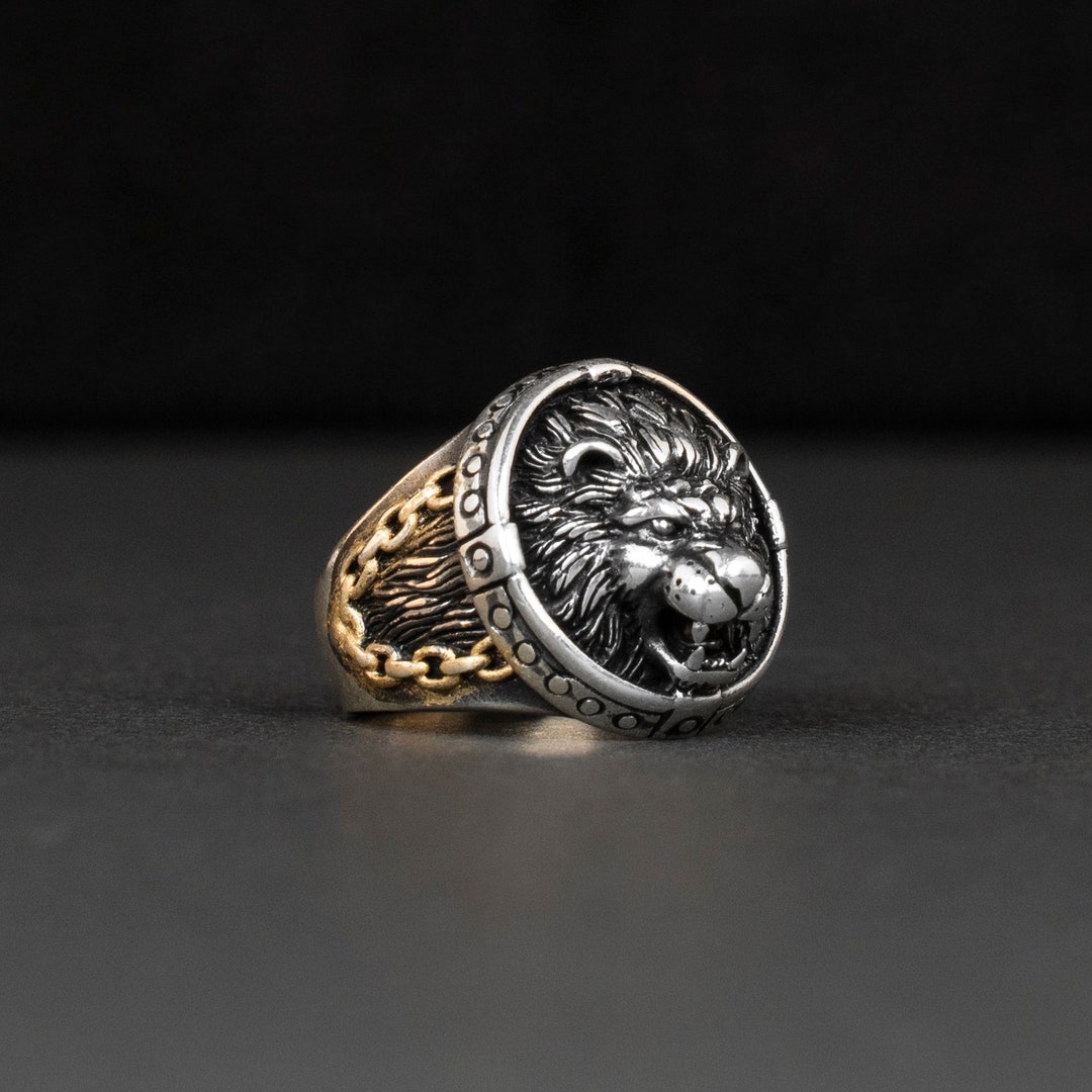 Lion Handmade Signet Ring, Sterling Silver Lion Pinky Men Ring, 3D Lion ...