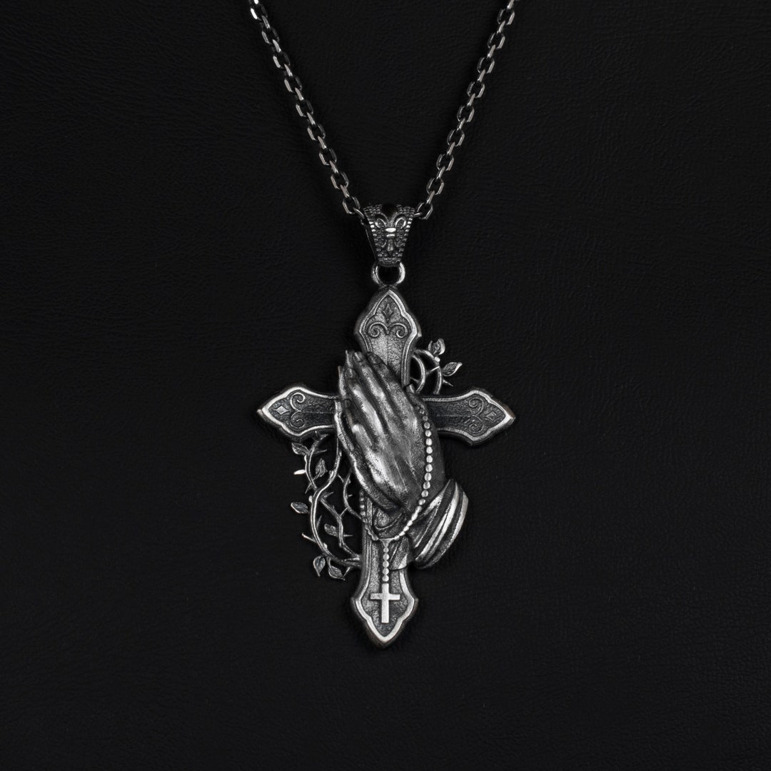 Religious Silver Prayer Necklace, Silver Cross Pendant Religious ...