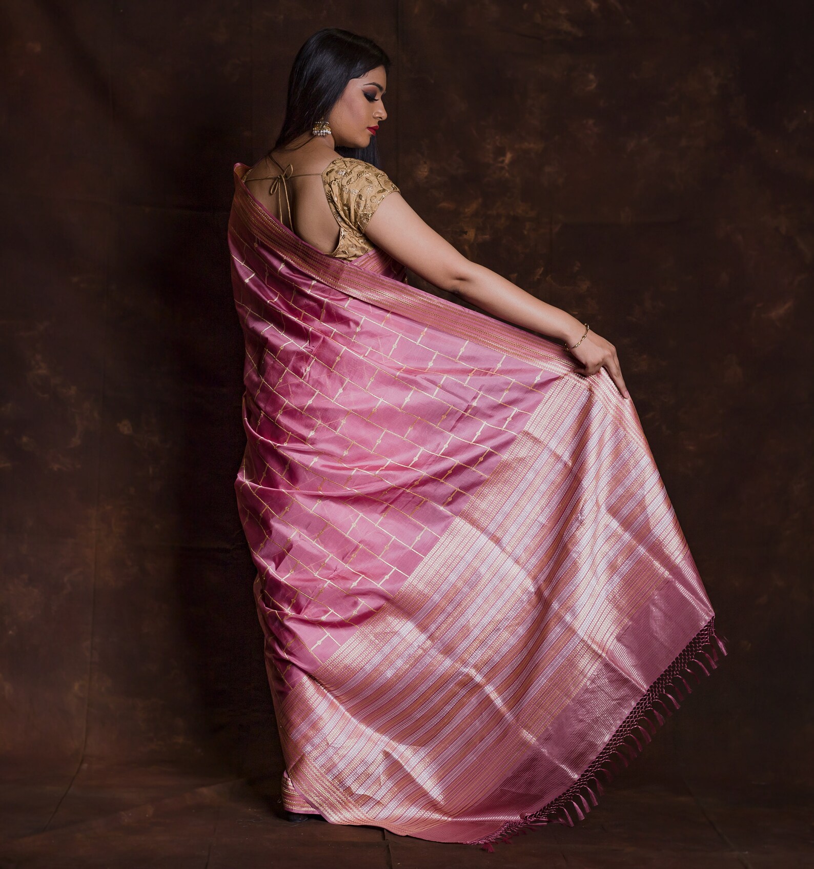 Baby Pink Pure Katan Silk Saree Chakor Chadi Jangla With - Etsy