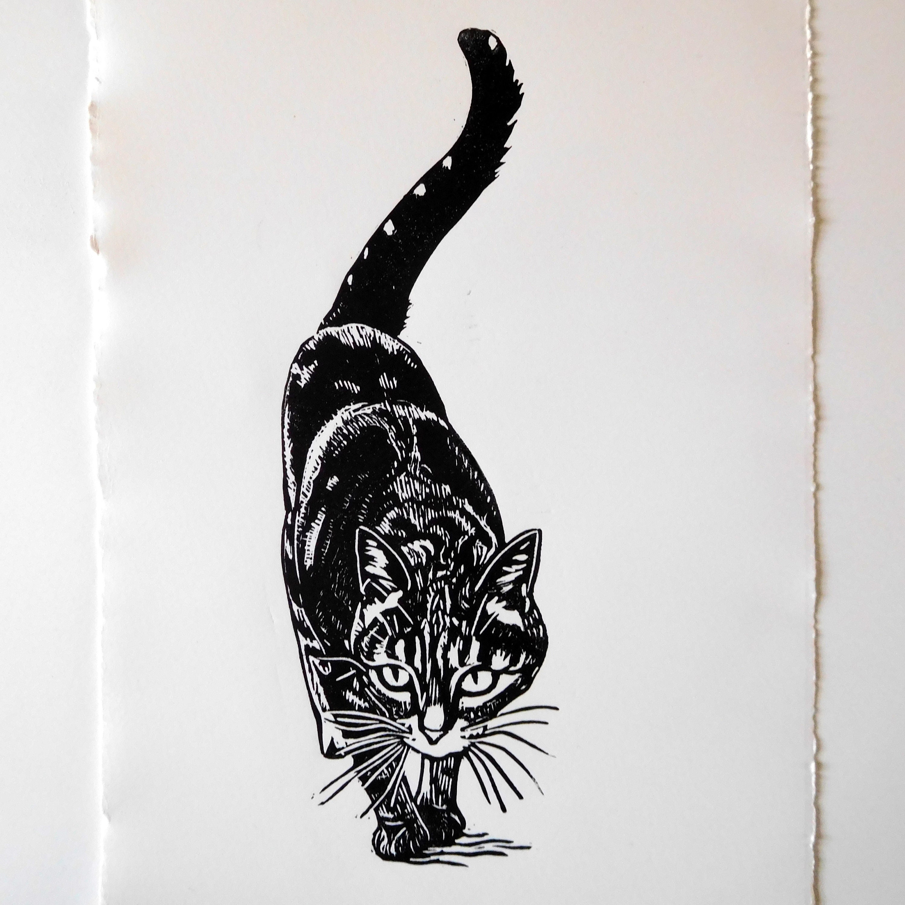 Tabby Cat Linocut Print - Etsy UK