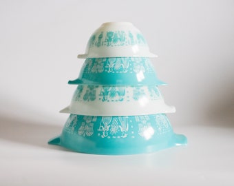 Vintage Pyrex Set of 4 Blue Amish Butterprint Cinderella - Etsy