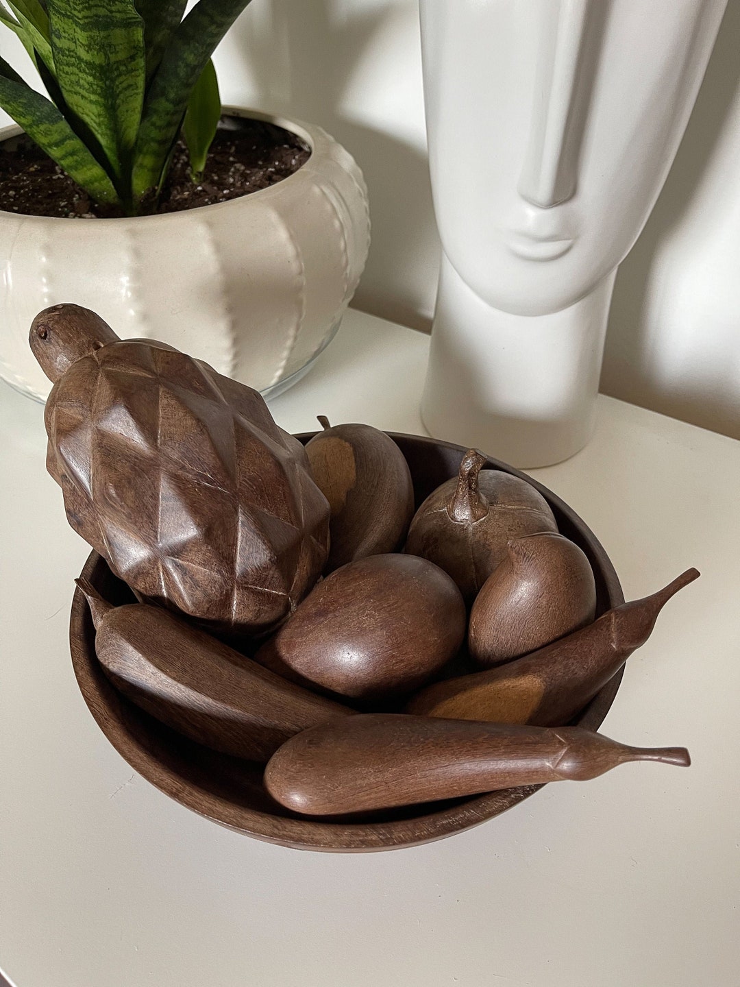 Vintage Wood Fruit Bowl With Wood Fruit - Etsy