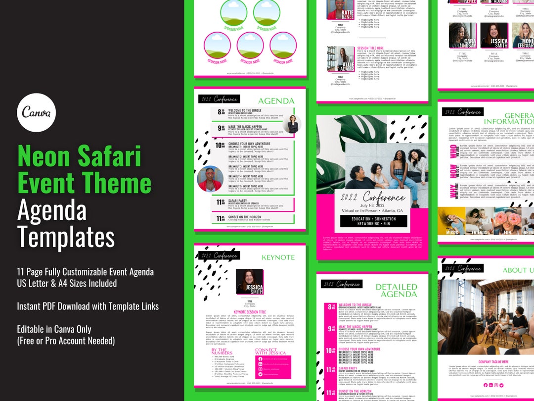 Neon Safari Event Agenda Template | Canva Conference Planner (digital ...